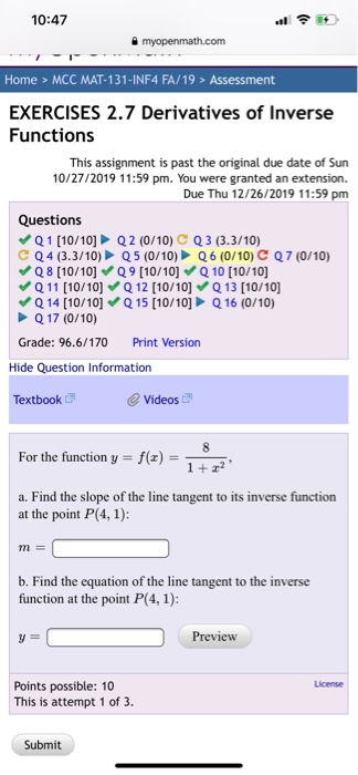 Solved 10:47 AA myopenmath.com myOpenMath Home > MCC | Chegg.com