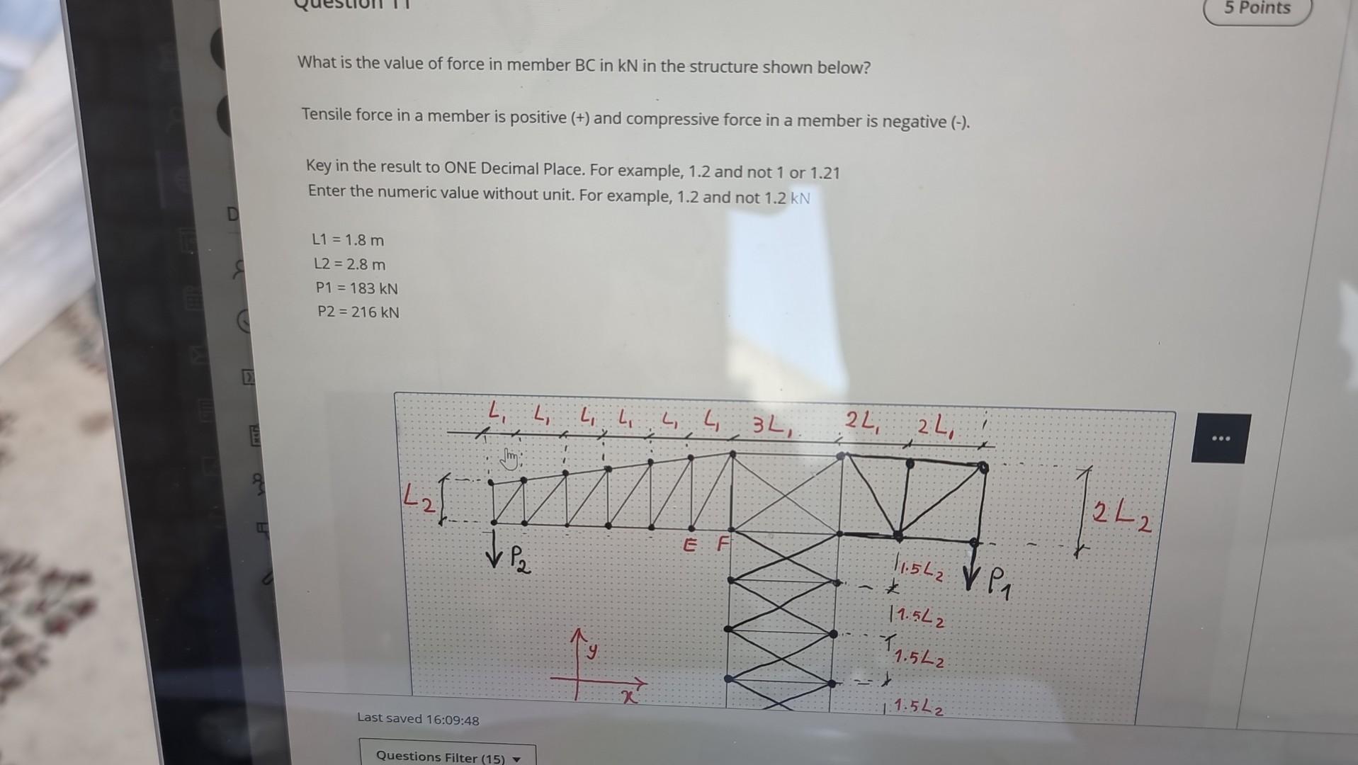 Solved What is the value of force in member BC in kN in the | Chegg.com