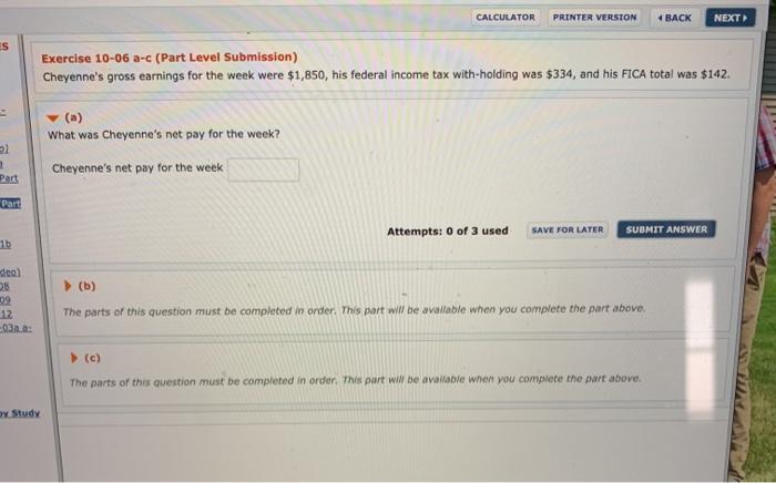 Solved CALCULATOR PRINTER VERSION 4 4 BACK NEXT ES Exercise | Chegg.com