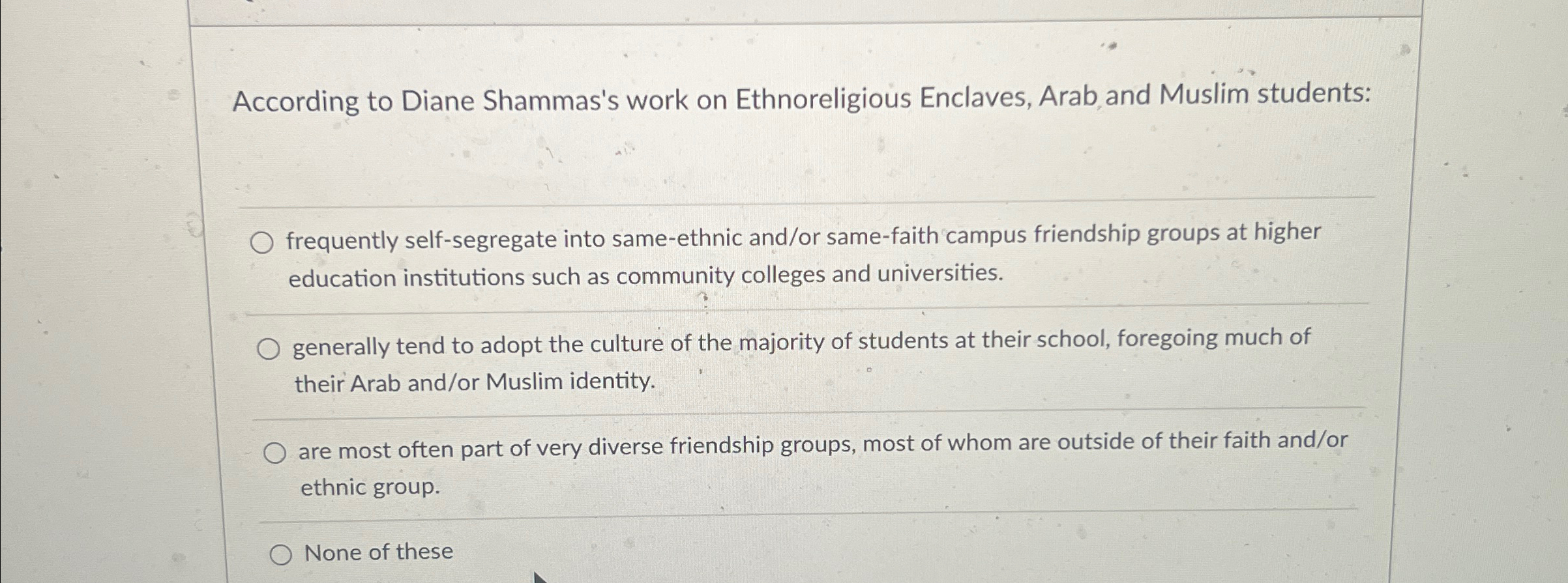 Solved According to Diane Shammas's work on Ethnoreligious | Chegg.com
