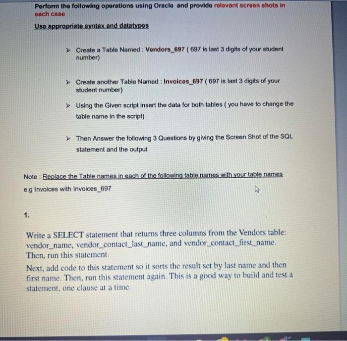 Solved Perform the following operations using Oracle and | Chegg.com