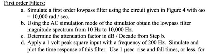 Solved First order Filters: a. Simulate a first order | Chegg.com