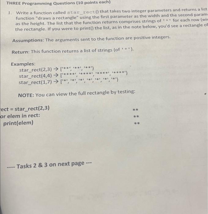 Solved 1. Write a function called star_rect() that takes two | Chegg.com