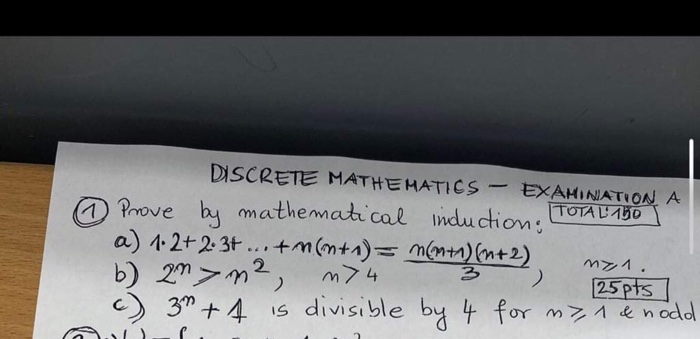 Solved DISCRETE MATHEMATICS – EXAMINATION A Prove by | Chegg.com