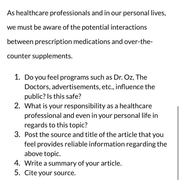 Solved As healthcare professionals and in our personal | Chegg.com