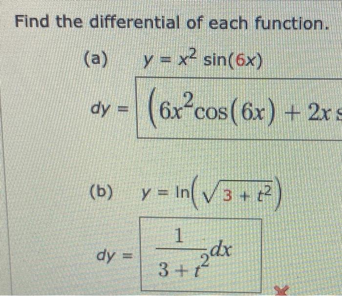 Solved Find the differential of each function. (a) | Chegg.com