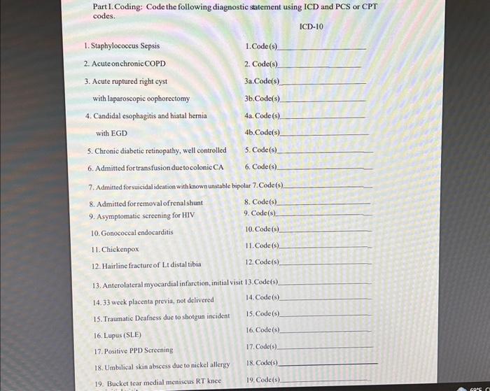 Solved Part I. Coding: Code the following diagnostic | Chegg.com
