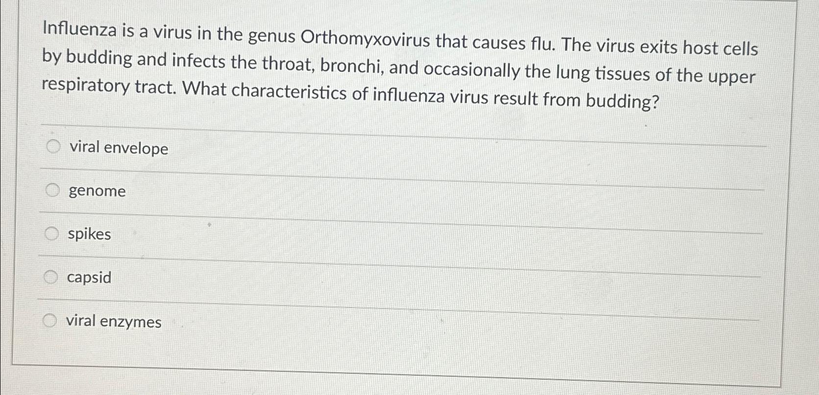 Solved Influenza is a virus in the genus Orthomyxovirus that | Chegg.com