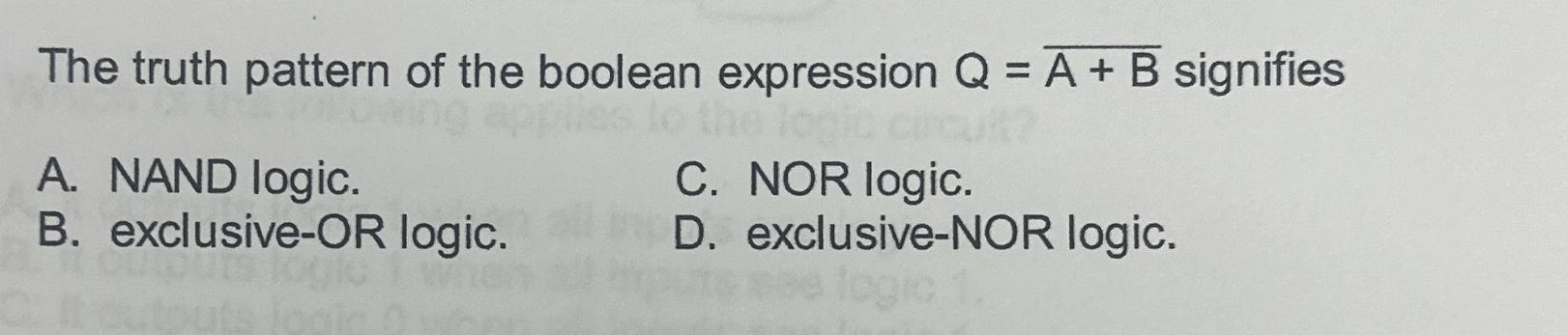Solved The truth pattern of the boolean expression | Chegg.com