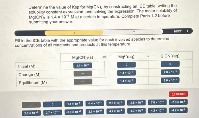 Solved Determine the value of Ksp for Mg(CN)2 by | Chegg.com