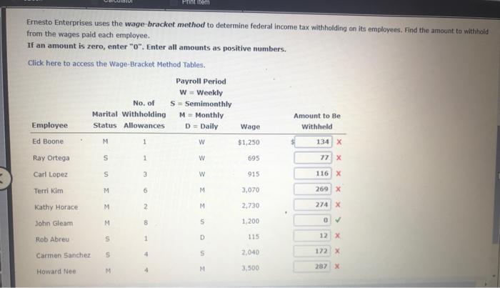 Example 4-3 To use the wage-bracket method, follow | Chegg.com