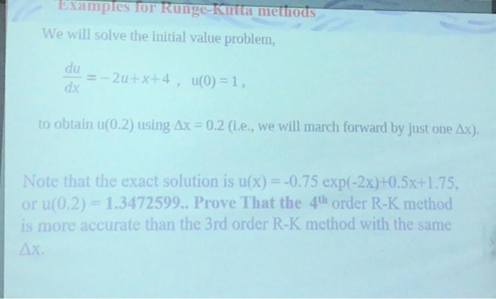 Solved Examples for Runge-Kutta methods We will solve the | Chegg.com