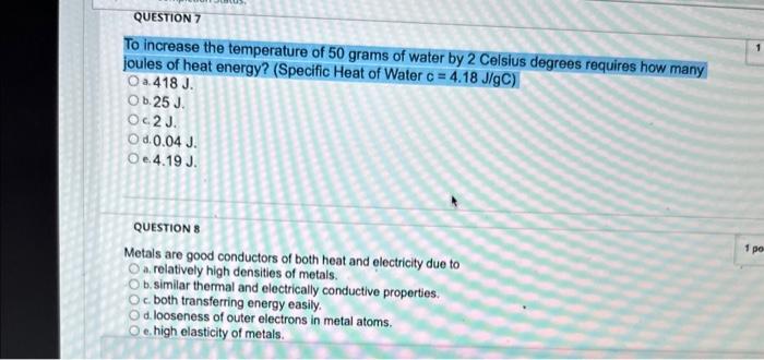 Solved To increase the temperature of 50 grams of water by 2 | Chegg.com