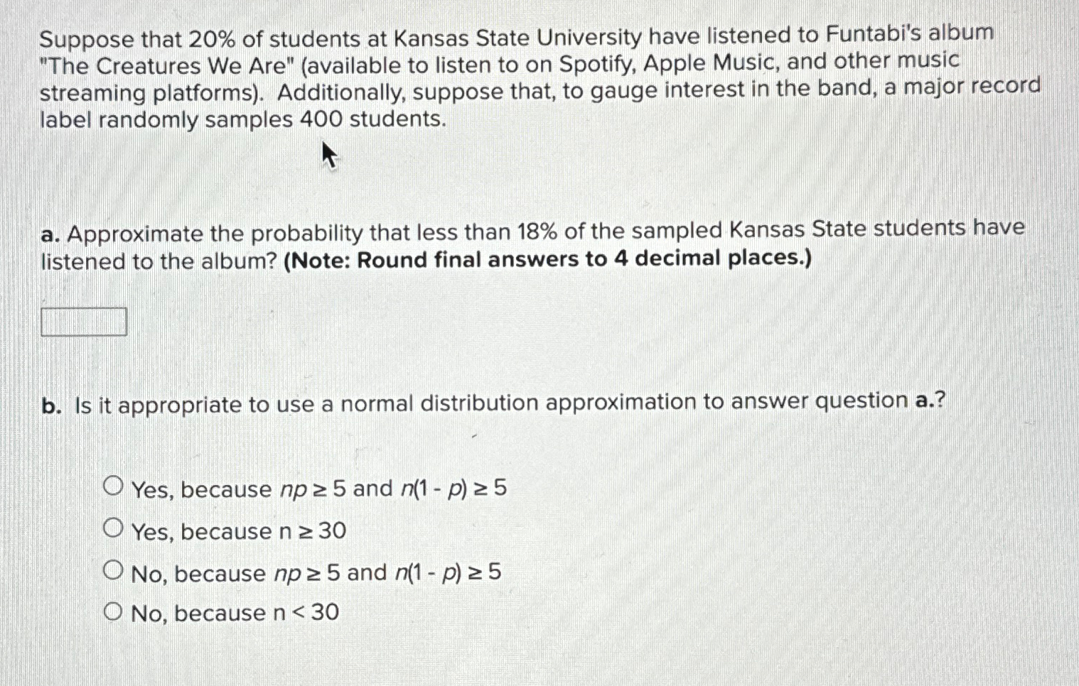 Solved Suppose that 20% ﻿of students at Kansas State | Chegg.com