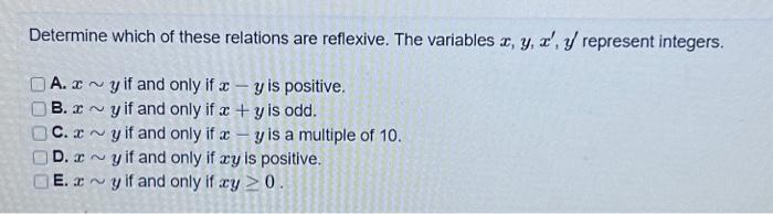 Solved Determine which of these relations are reflexive. The | Chegg.com