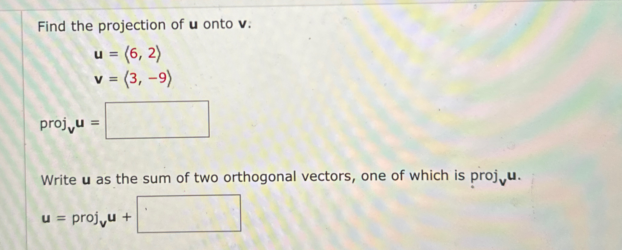 Solved Find the projection of u ﻿onto | Chegg.com