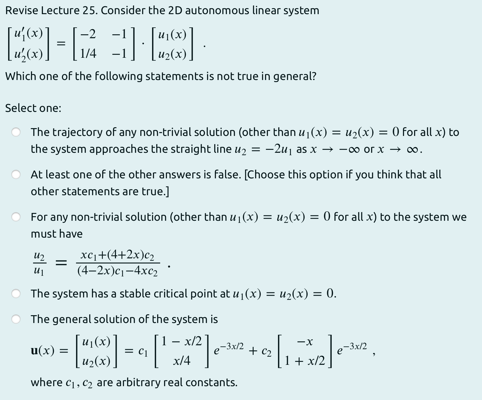 Solved Revise Lecture 25. ﻿Consider the 2D autonomous linear | Chegg.com