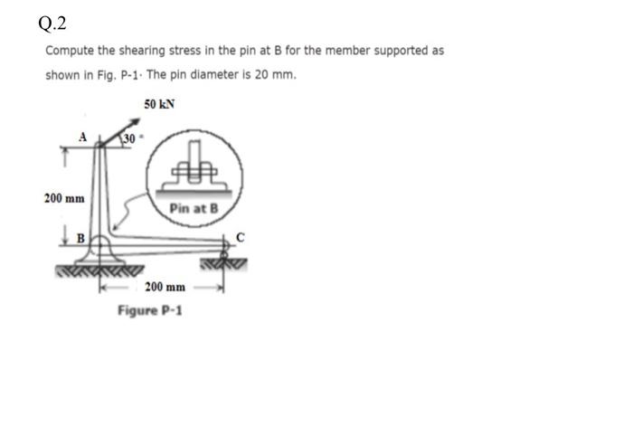 Solved Q.2 Compute the shearing stress in the pin at B for | Chegg.com