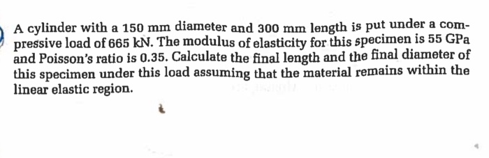 Solved A cylinder with a 150 mm diameter and 300 mm length | Chegg.com
