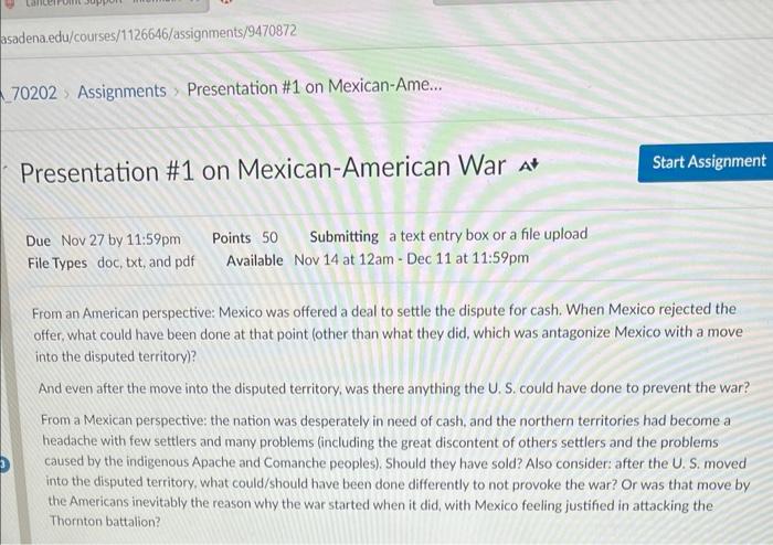 Presentation \#1 on Mexican-American War at Due Nov | Chegg.com