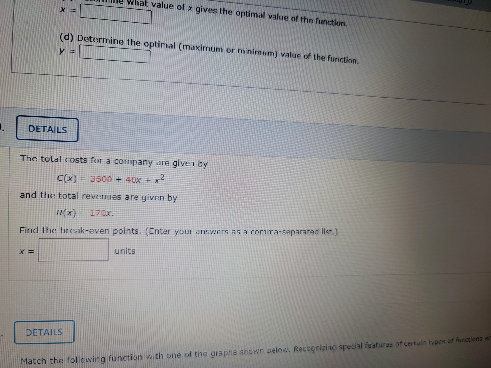 Solved what value of x gives the optimal value of the | Chegg.com