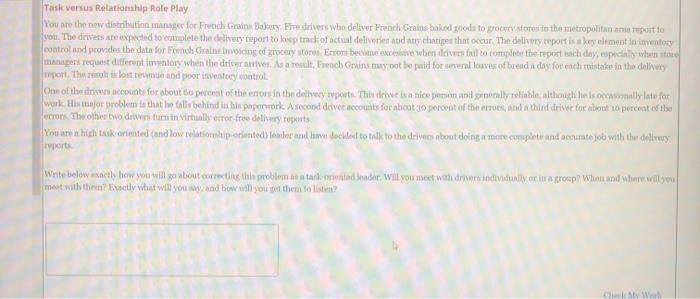 Solved Task versus Relationship Role Play You are the new | Chegg.com