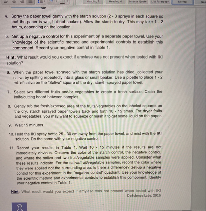 Solved Enzymes Experiment 1: Enzymes in Food Amylase is used | Chegg.com