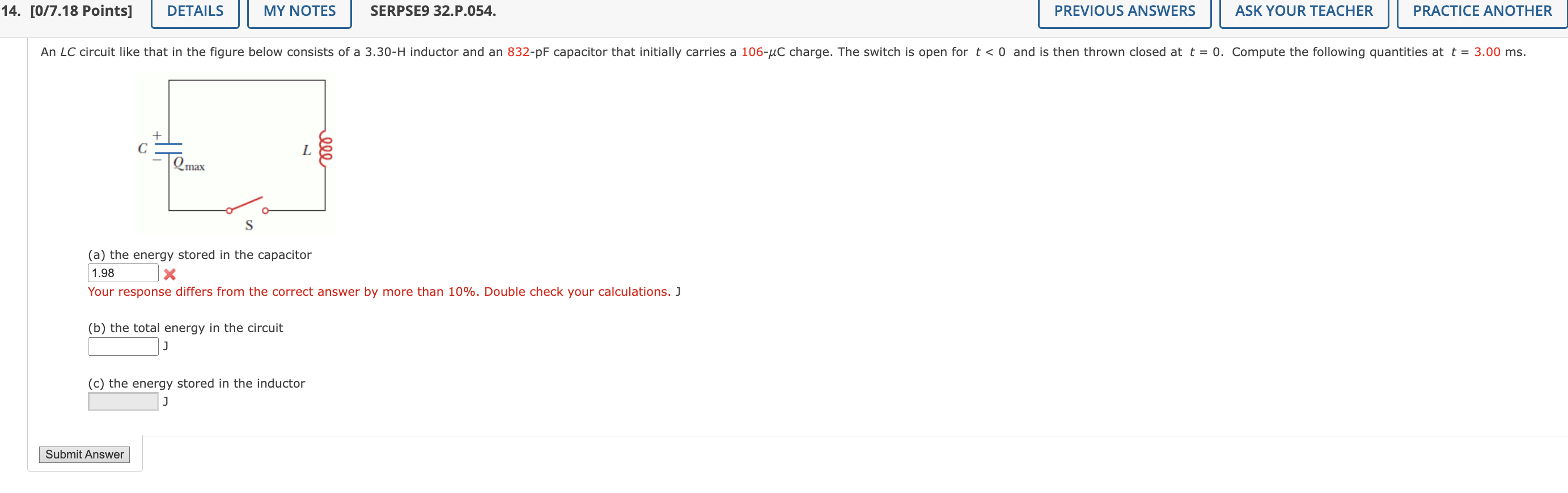 Solved [0/7.18 ﻿Points]SERPSE9 32.P.054.PREVIOUS ANSWERS(a) | Chegg.com
