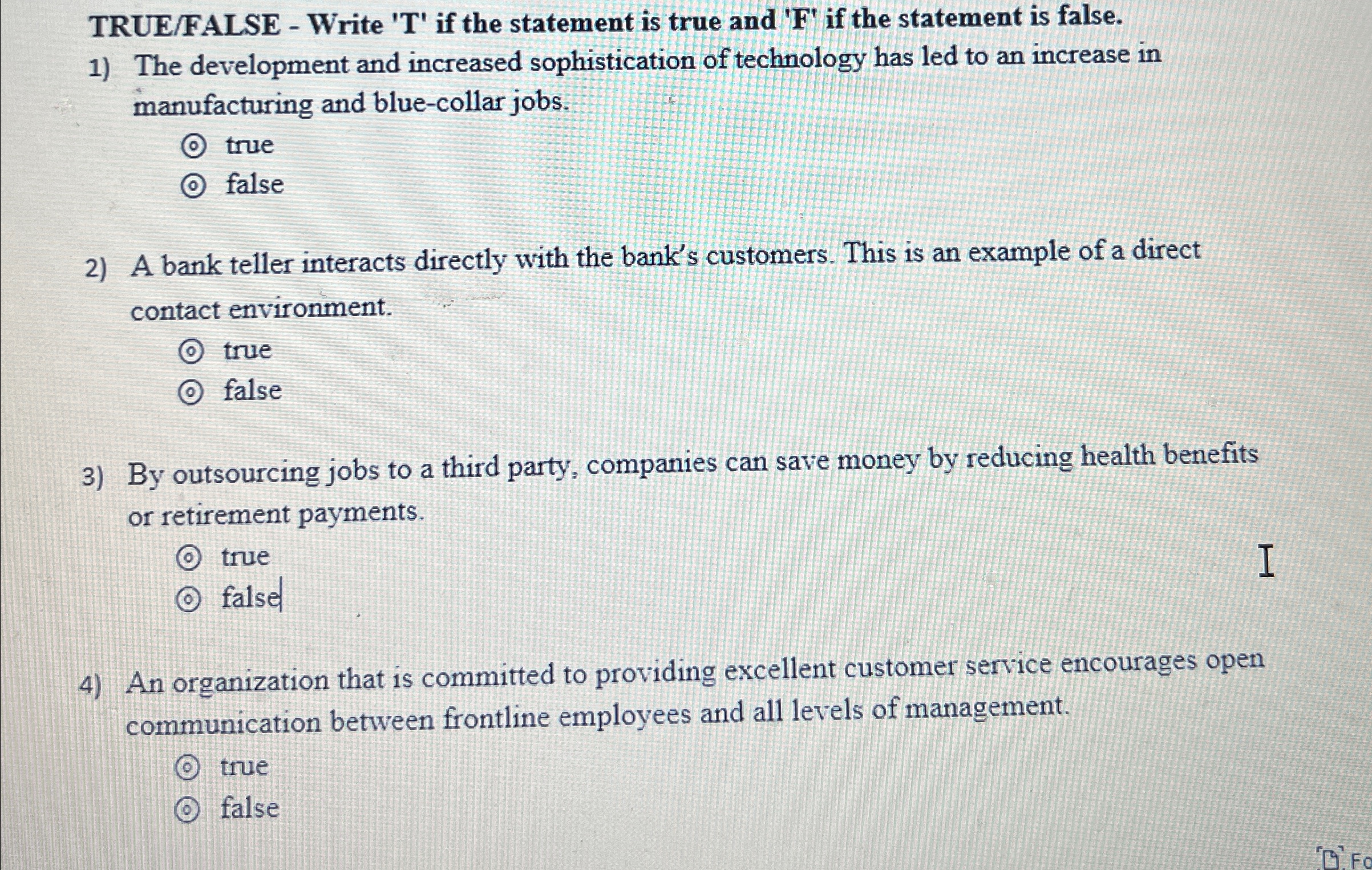 Solved TRUE/FALSE - ﻿Write ' T ' ﻿if the statement is true | Chegg.com