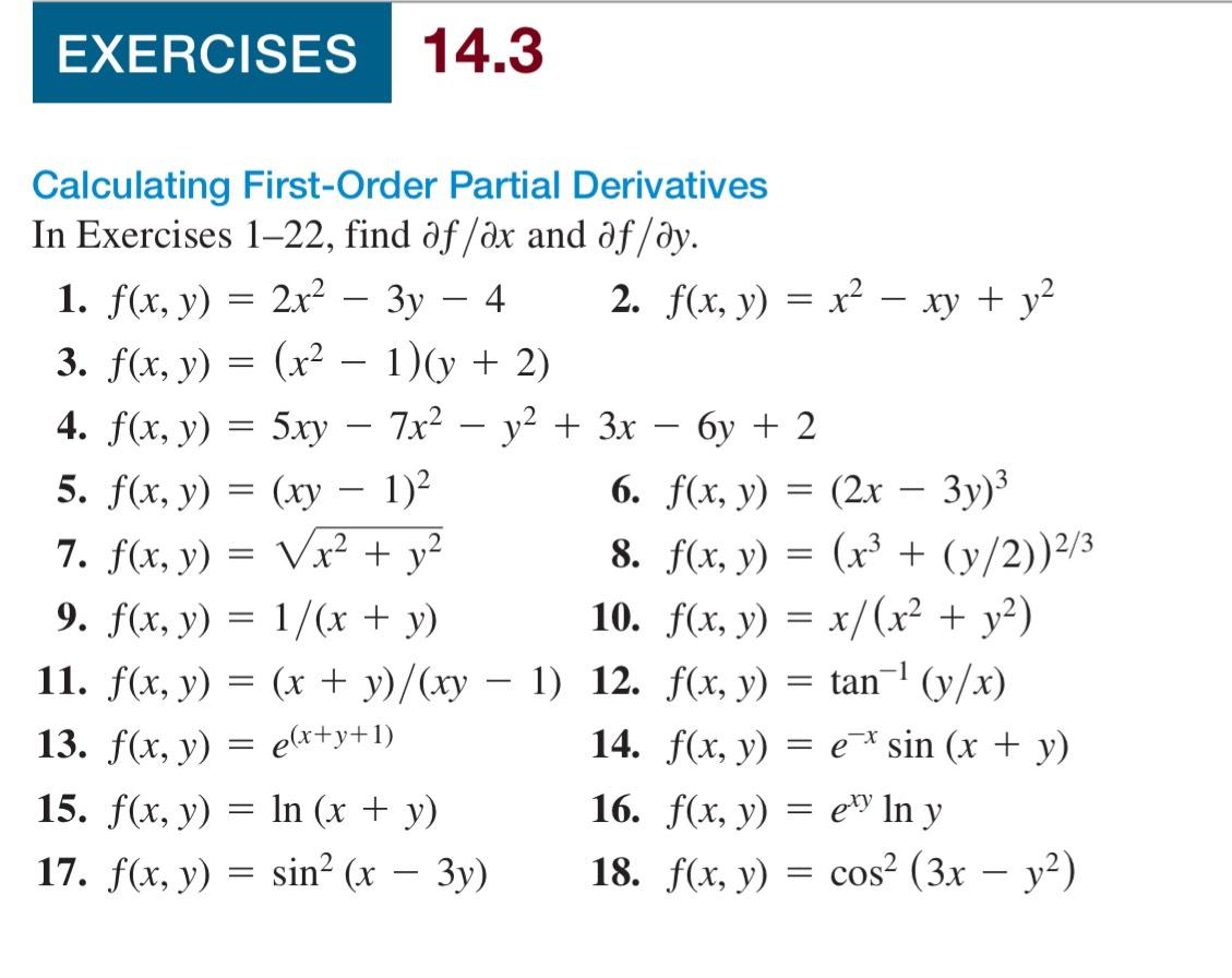 Solved 14.3Calculating First-Order Partial DerivativesIn | Chegg.com