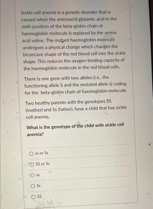 Solved Sickle cell anemia is a genetic disorder that is | Chegg.com