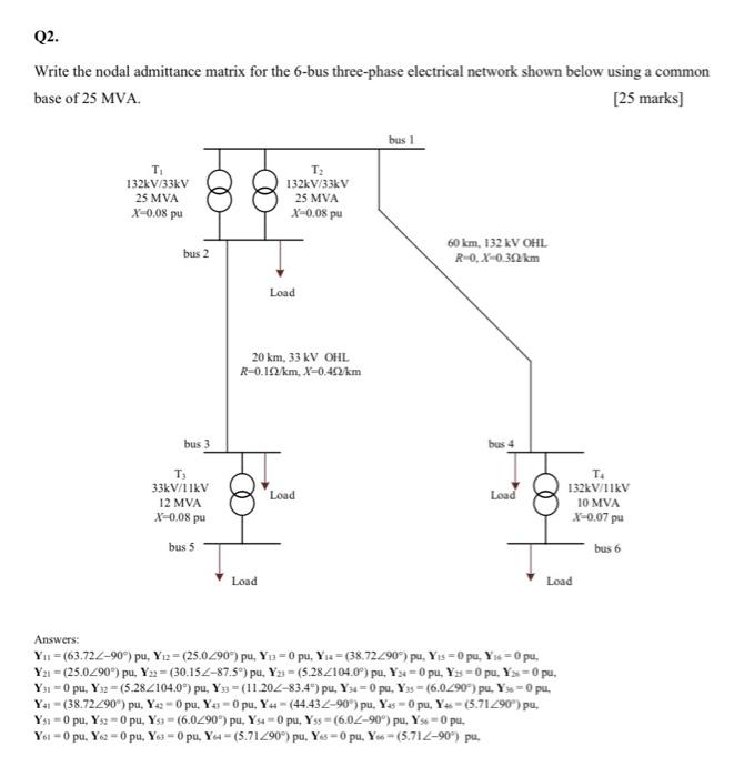 Solved Write the nodal admittance matrix for the 6-bus | Chegg.com