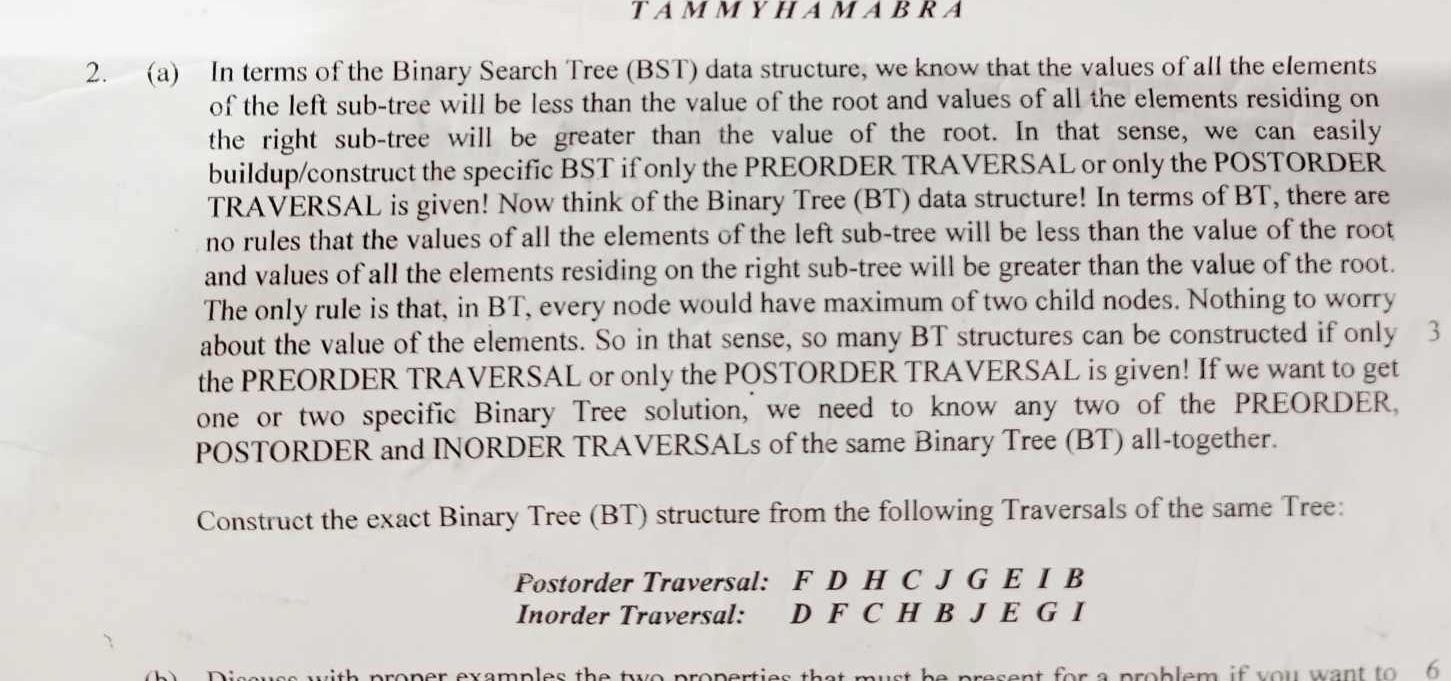 Solved (a) In terms of the Binary Search Tree (BST) data | Chegg.com