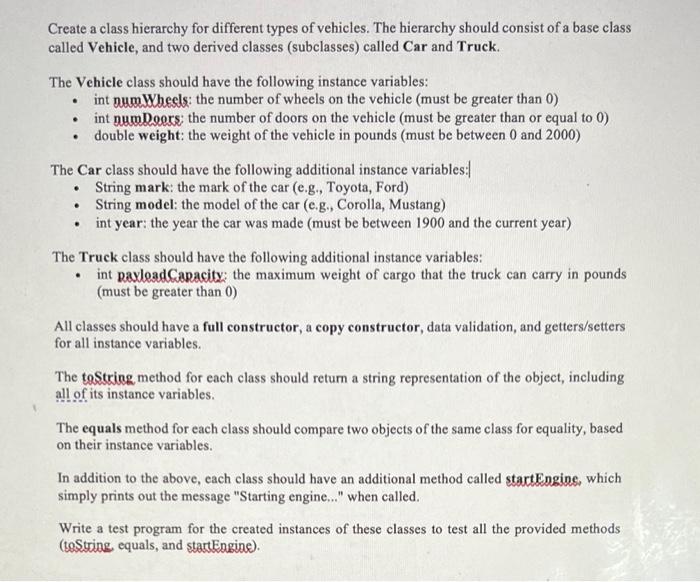 Solved Create a class hierarchy for different types of | Chegg.com