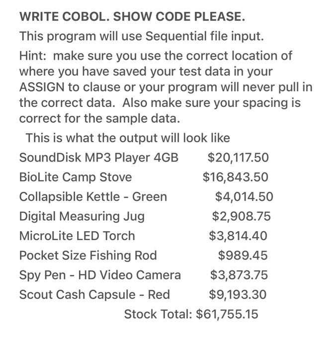 Solved Write Cobol Show Code Please This Program Will Use