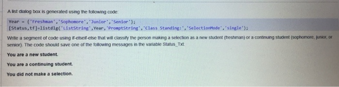 Solved A list dialog box is generated using the following | Chegg.com