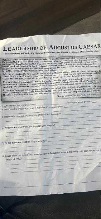 LEADERSHIP OF AUGUSTUS CAESAR This excerpt was | Chegg.com