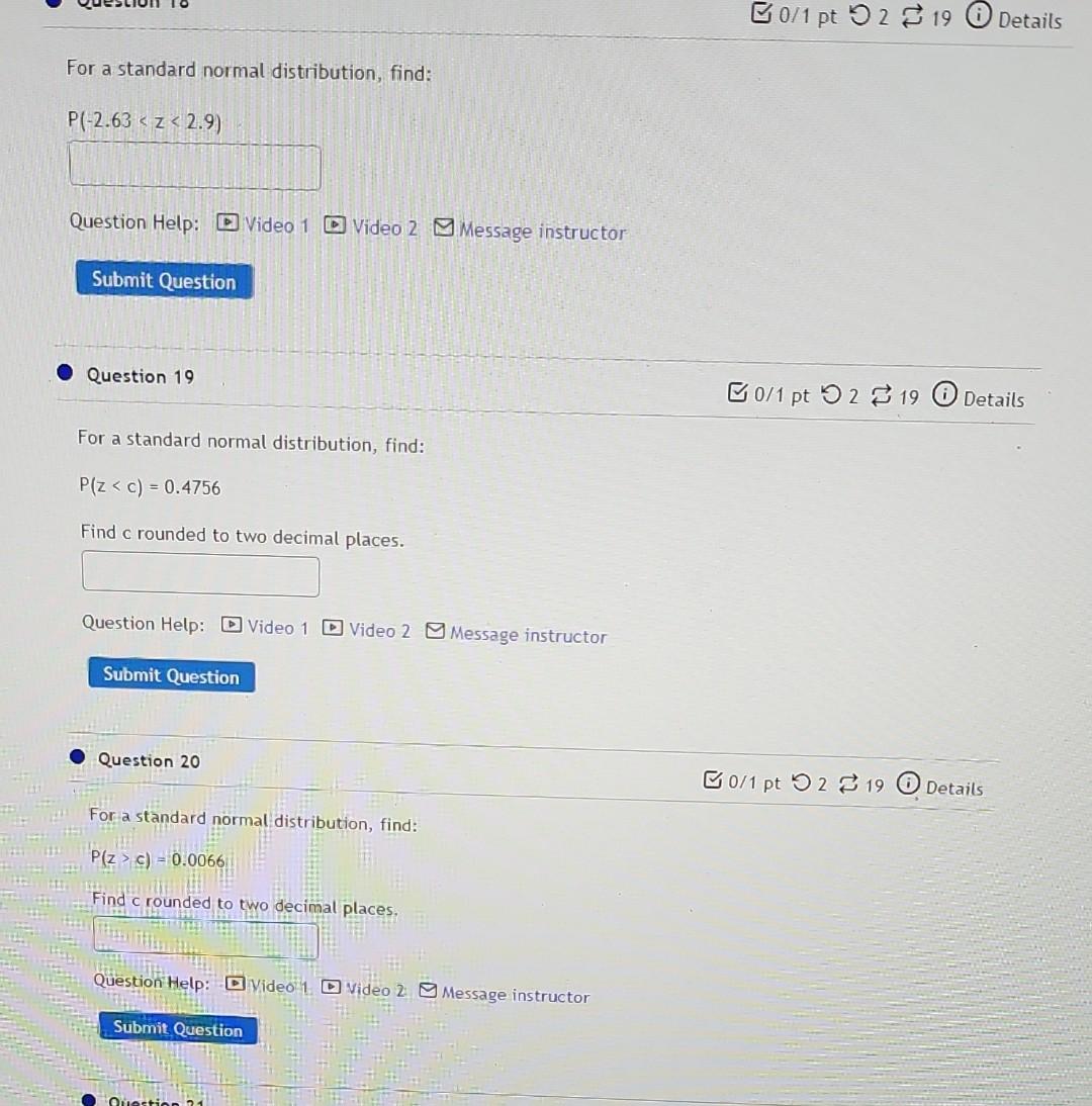 Solved For a standard normal distribution, find: | Chegg.com
