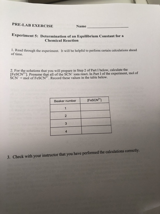 PRE-LAB EXERCISE Name Experiment 5: Determination of | Chegg.com