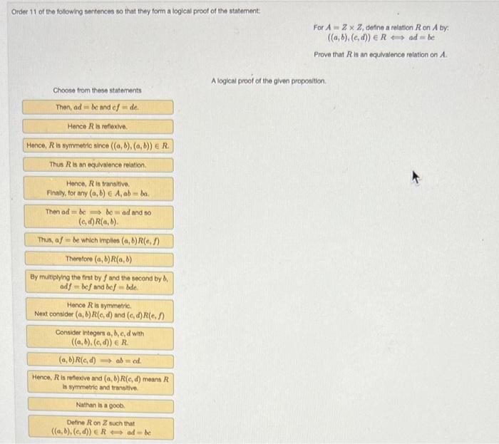 Solved Order 11 of the following sentences so that they form | Chegg.com