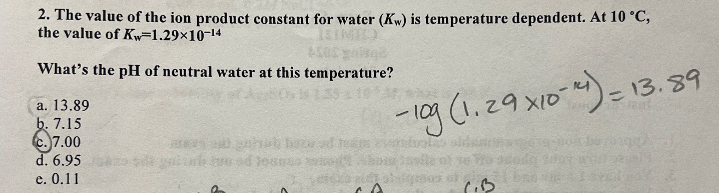 Solved The value of the ion product constant for water (Kw) | Chegg.com