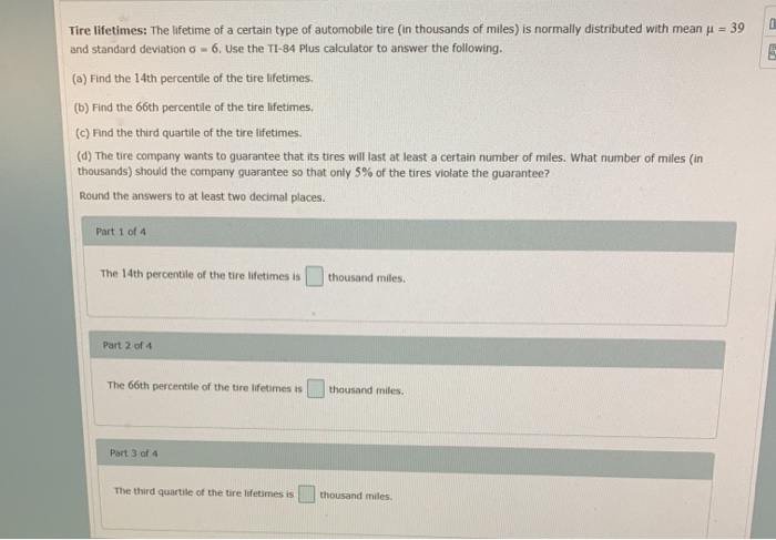 Solved 39 Com Tire Lifetimes The Lifetime Of A Certain Type