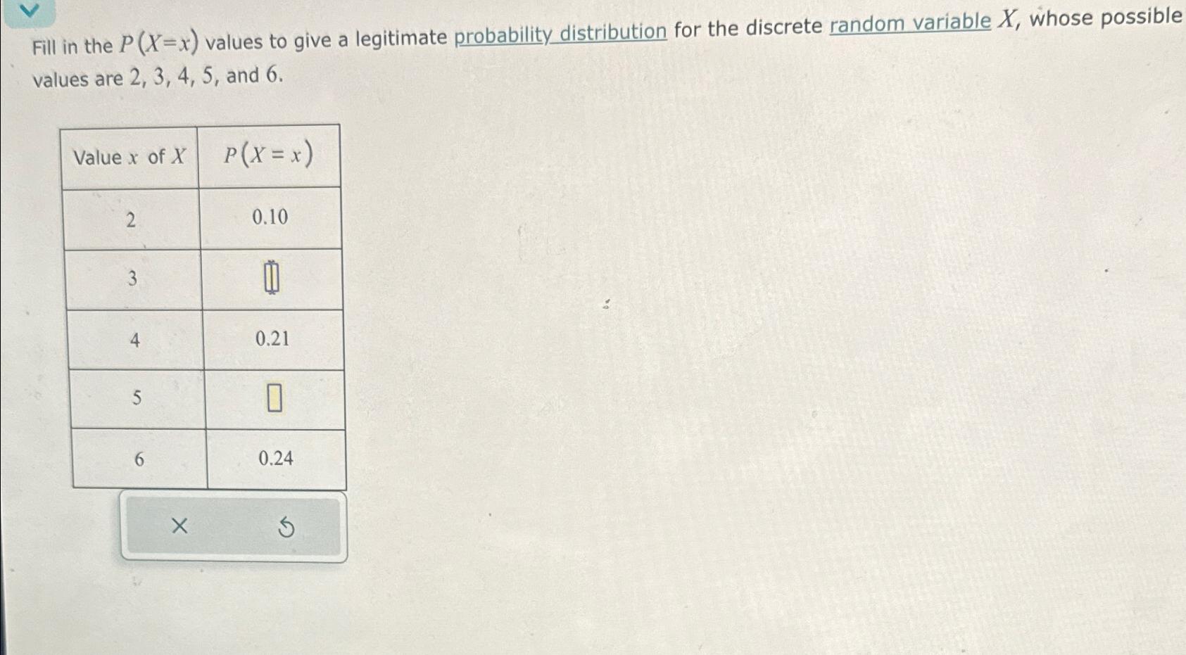 Solved Fill in the P(x=x) ﻿values to give a legitimate | Chegg.com
