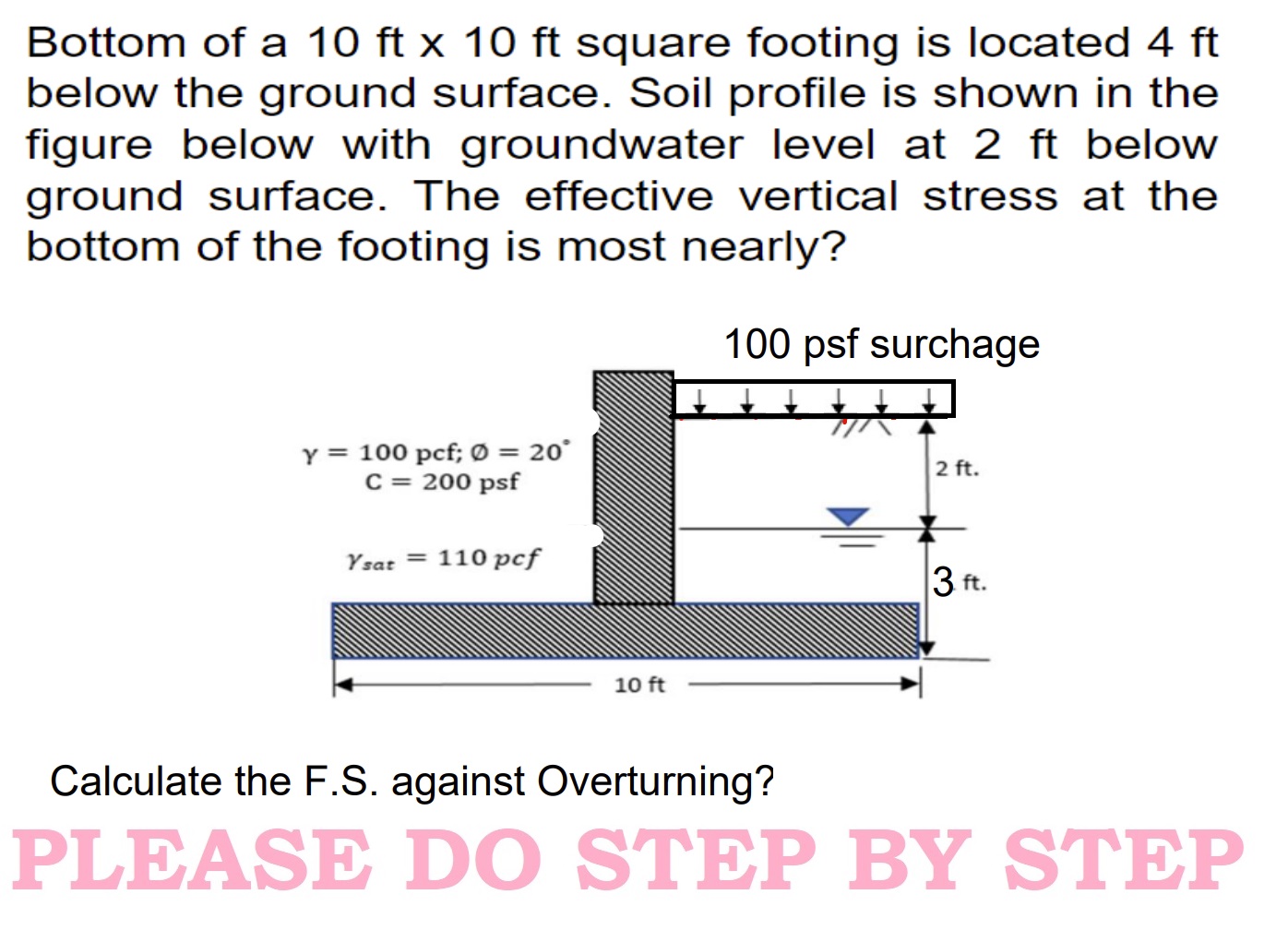 Solved Bottom of a 10ft×10ft ﻿square footing is located 4ft | Chegg.com