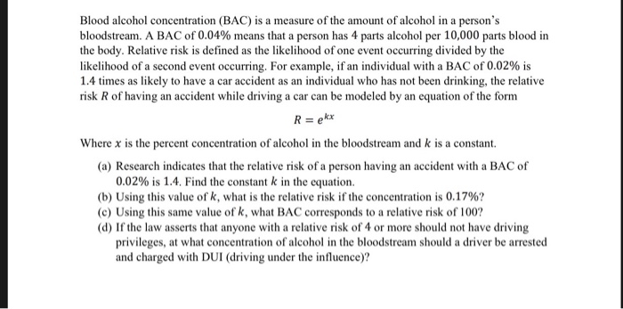 Solved Blood alcohol concentration (BAC) is a measure of the | Chegg.com