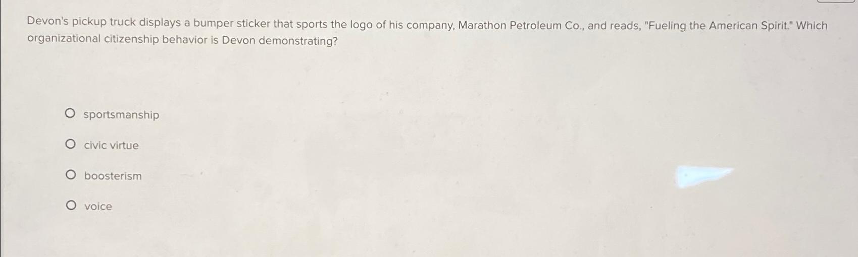 Solved Devon's pickup truck displays a bumper sticker that | Chegg.com