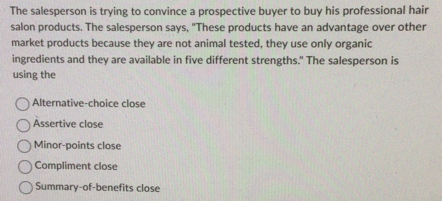 Solved The salesperson is trying to convince a prospective | Chegg.com