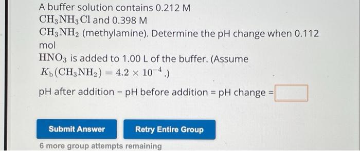 Solved A buffer solution contains 0.212M CH3NH3Cl and 0.398M | Chegg.com