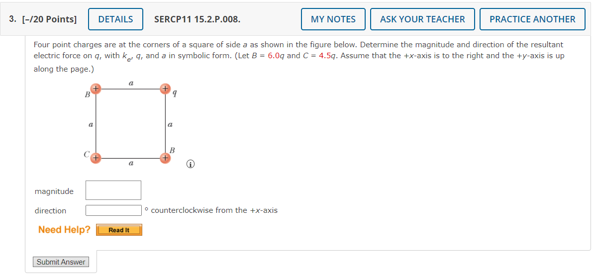 Solved Four point charges are at the corners of a square of | Chegg.com