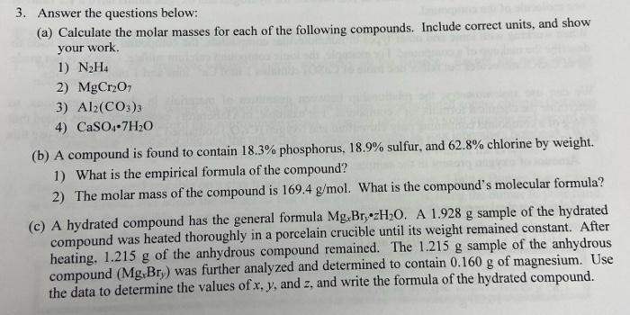 Solved 3. Answer the questions below: (a) Calculate the | Chegg.com